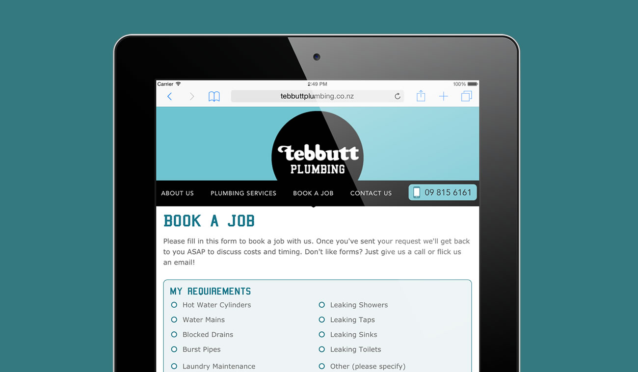 Website Projects • Our Work • Client : Tebbutt Plumbing. Company ...